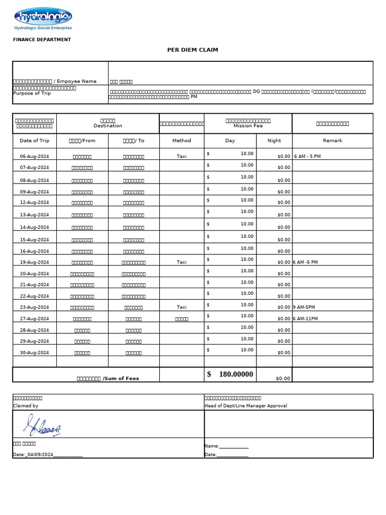 Per Diem Claim-New Update | PDF