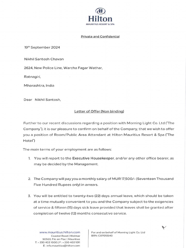 Letter of Offer - Nikhil Santosh Chavan | PDF