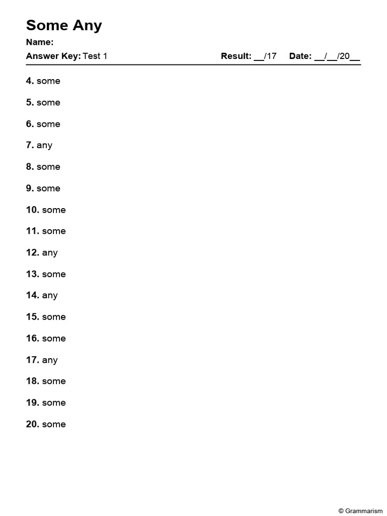 Grammarism Some Any Test 1 Answers 2997741 | PDF
