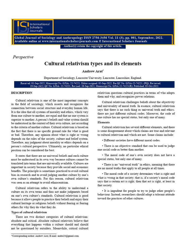 Cultural Relativism Types and Its Elements | PDF | Relativism | Morality