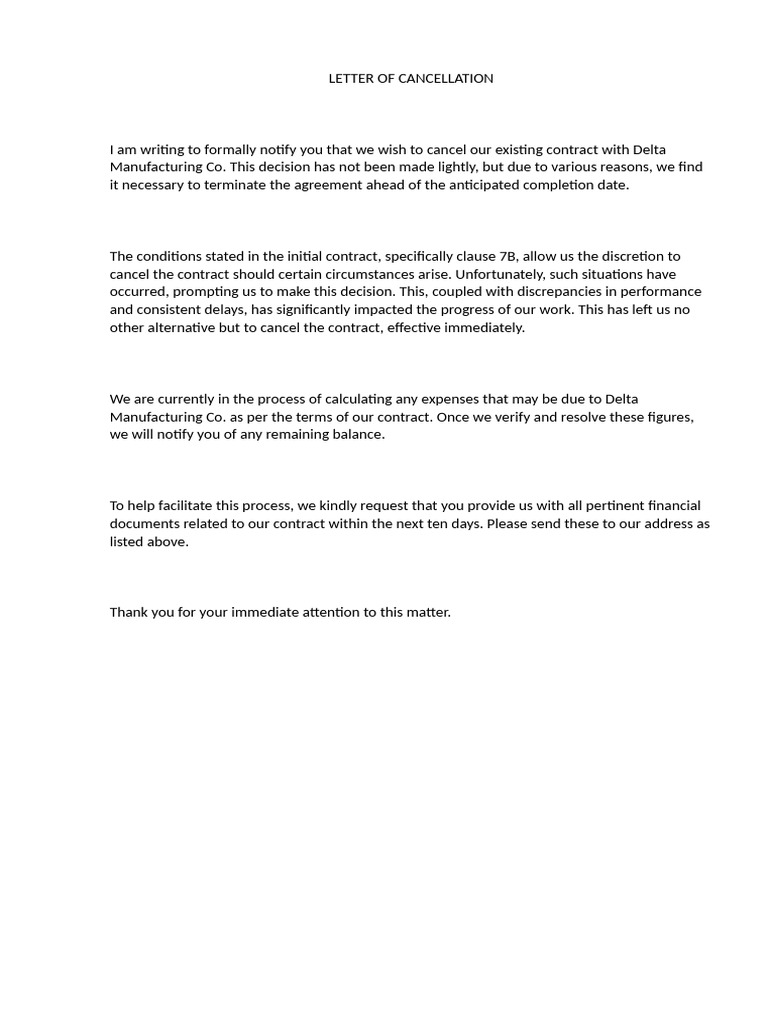 LETTER OF CANCELLATION | PDF