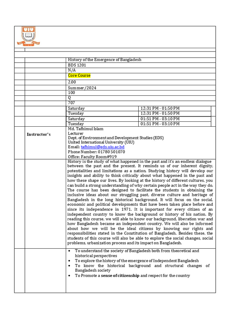 Course Syllabus BDS 1201 (Q) (2) | PDF | Bangladesh | Bengal