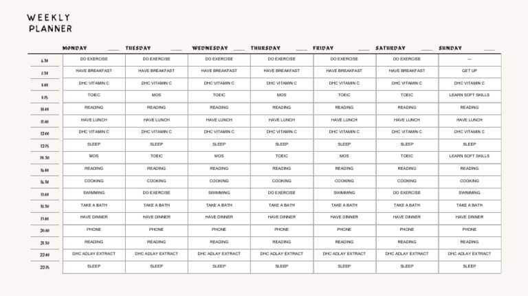 Minimalist Weekly Planner Template | PDF