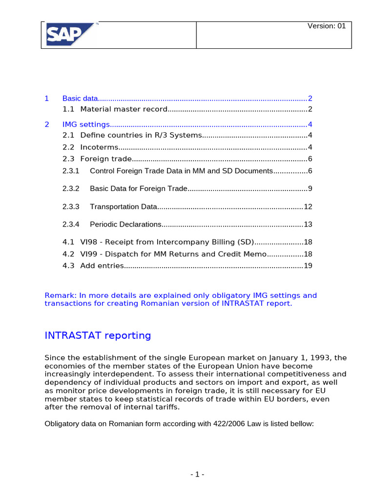 INTRASTAT EN standardsettingsRO | PDF | Receipt | Invoice