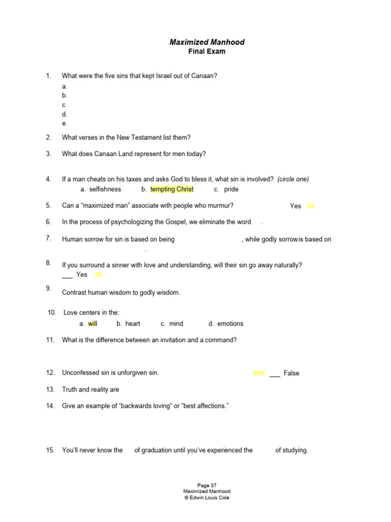Maximized Manhood - Final Exam | PDF | Cost Of Living | Sin