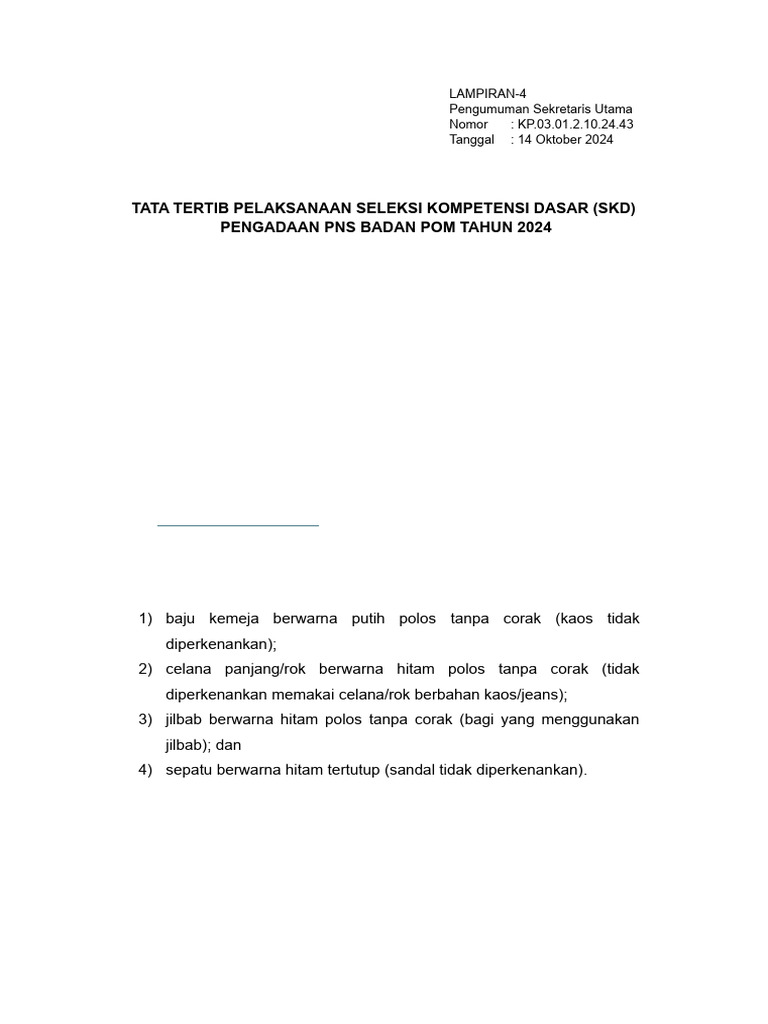 Lampiran 4 - Tata Tertib Pelaksanaan SKD PNS BPOM TA 2024 | PDF