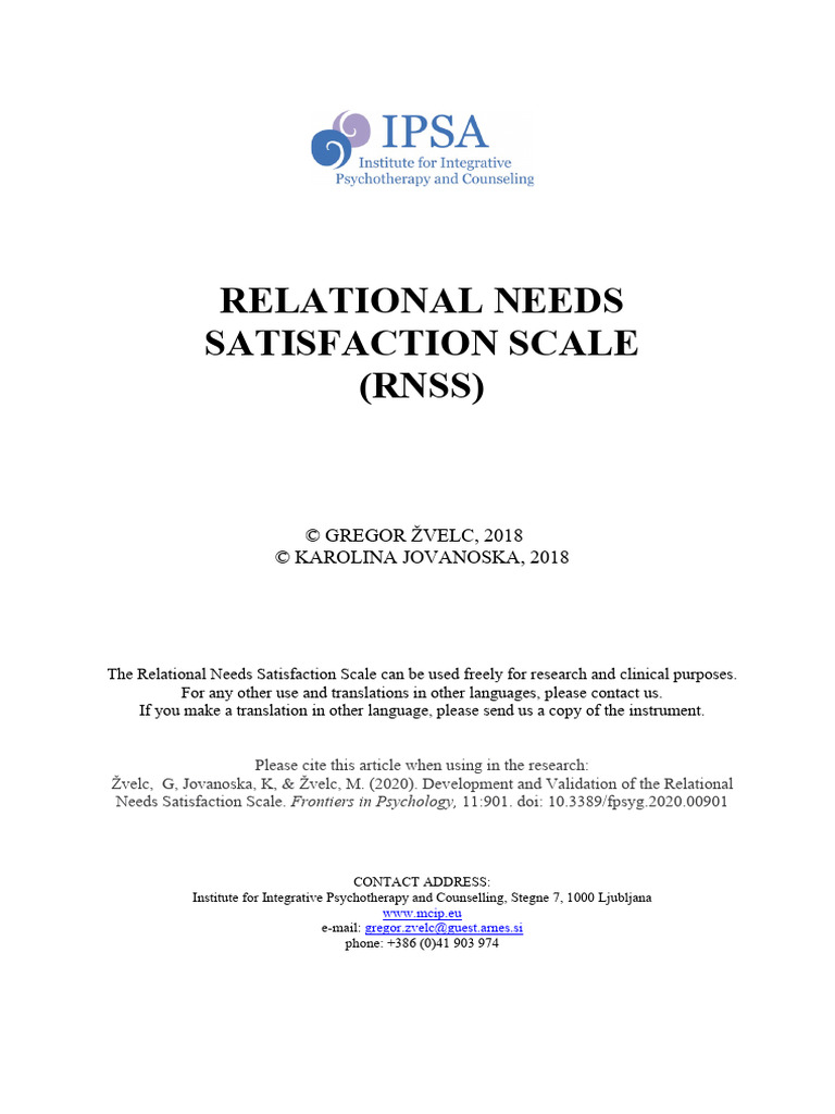 Relational Needs Satisfaction Scale PDF | PDF | Cognition | Behavioural ...