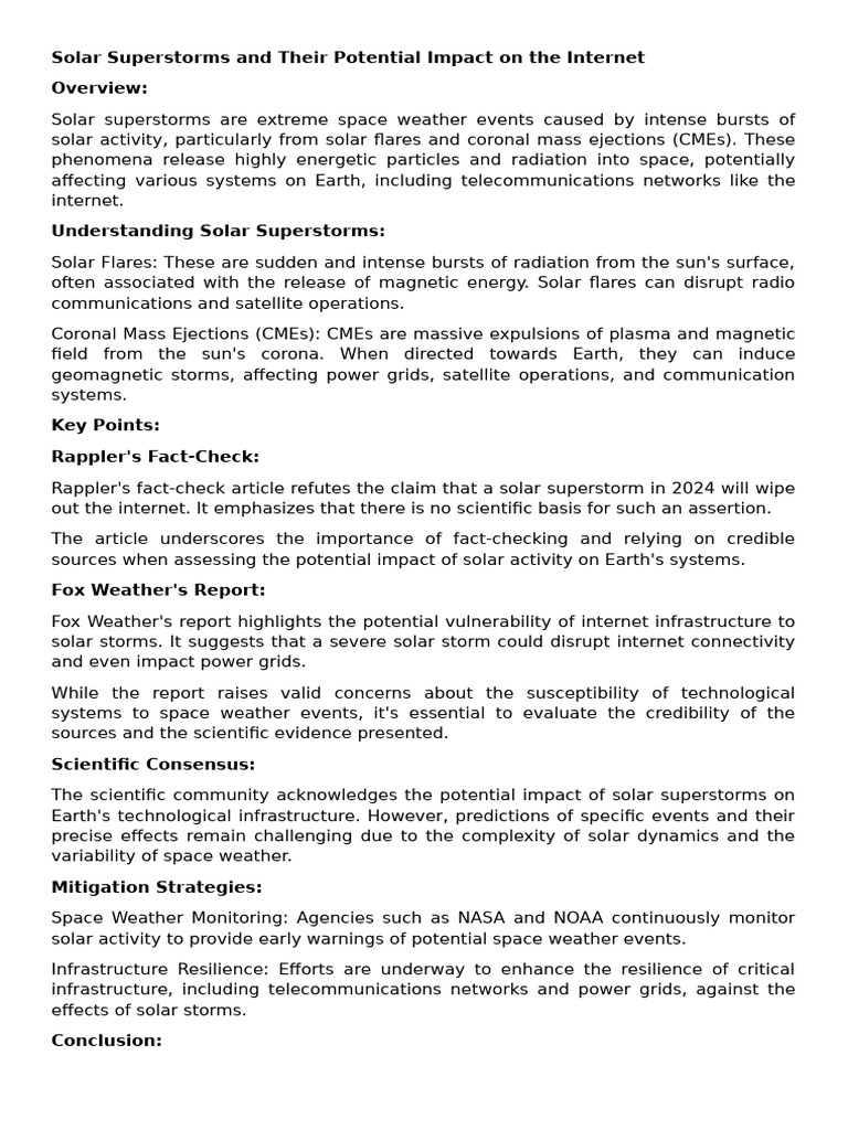 Solar Superstorms and Their Potential Impact On The Internet | PDF ...
