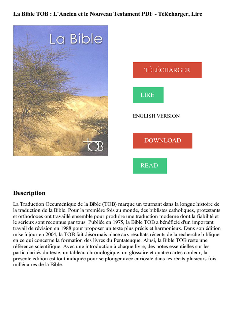 La Bible TOB - L'Ancien Et Le Nouveau Testament PDF - Télécharger, Lire ...