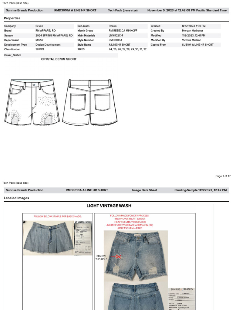 RMD3010A A LINE HR SHORT-Tech Pack (Base Size) - en - Removed | PDF