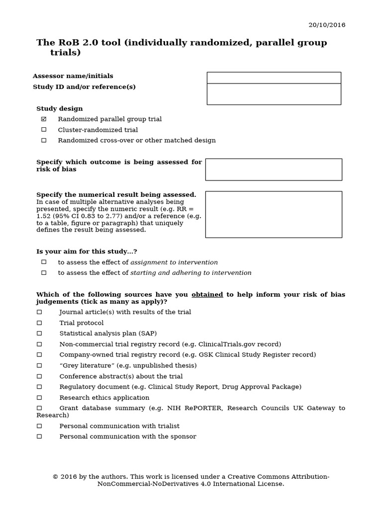 20161020 RoB 2.0 Template Parallel Assignment | PDF | Bias | Clinical Trial