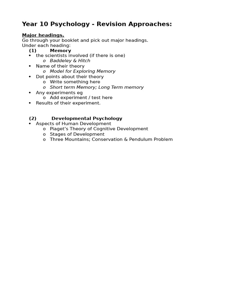 Year 10 Psychology Revision Approaches v2 | PDF | Career & Growth