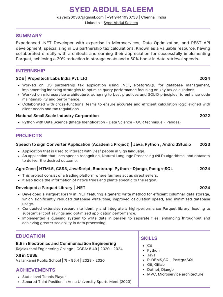 Syed Abdul Saleem - SDE - Resume | PDF | Databases | Postgre Sql