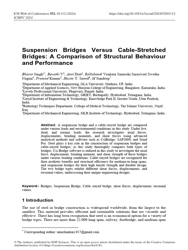 Suspension Bridges Versus Cable-Stretched Bridges | PDF | Bridge | Beam (Structure)