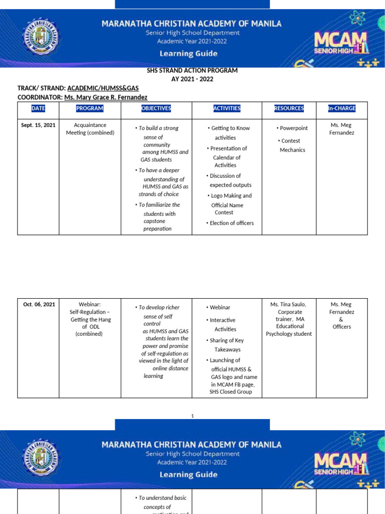 SHS HUMSS & GAS Action Program 2021-2022 | PDF | Human Communication ...