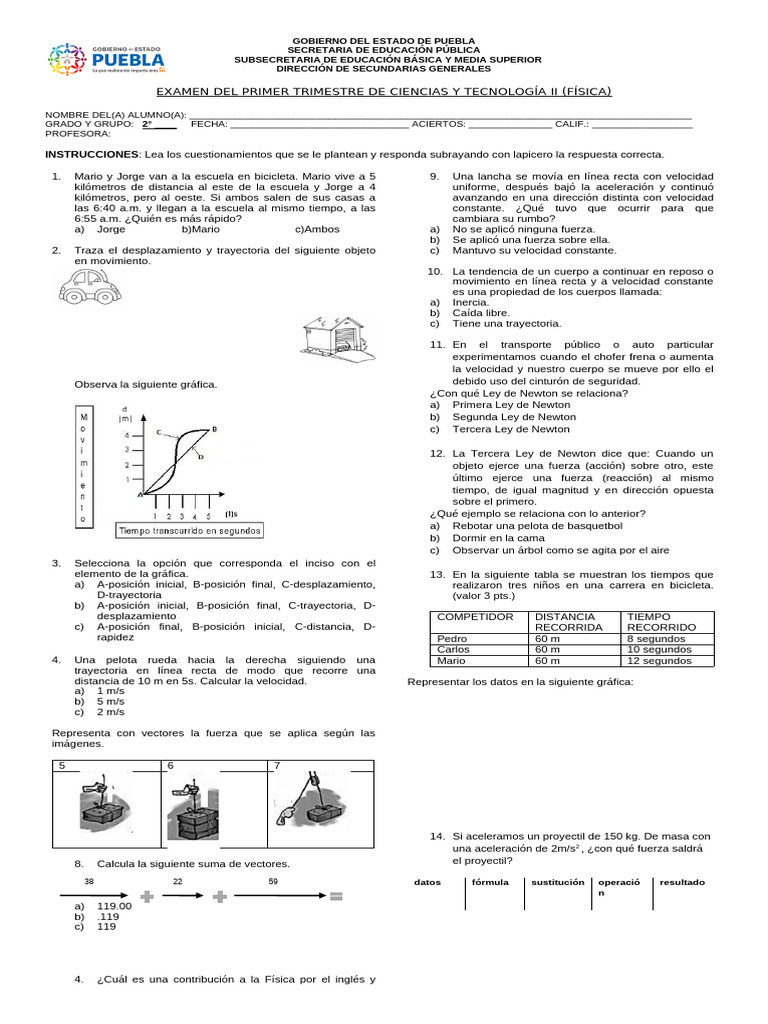 EXAMEN DE FISICA SEGUNDO BIMESTRE | PDF | Fuerza | Las leyes del movimiento de Newton