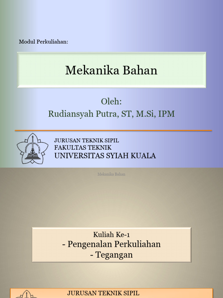 Mekanika Bahan (01) - Pendahuluan & Tegangan | PDF | Sains & Matematika