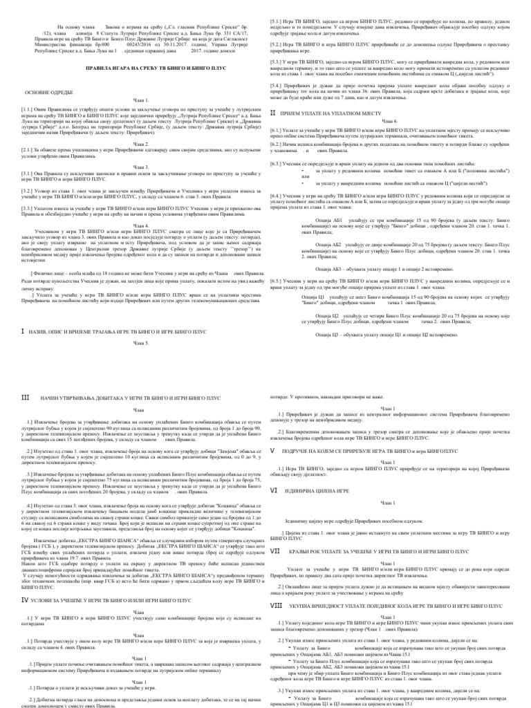 Pravila Igre TV Bingo I Igre Bingo Plus 2017 | PDF