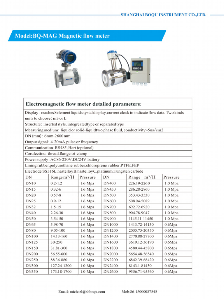 BQ-MAG Electromagnetic Flow Meter | PDF