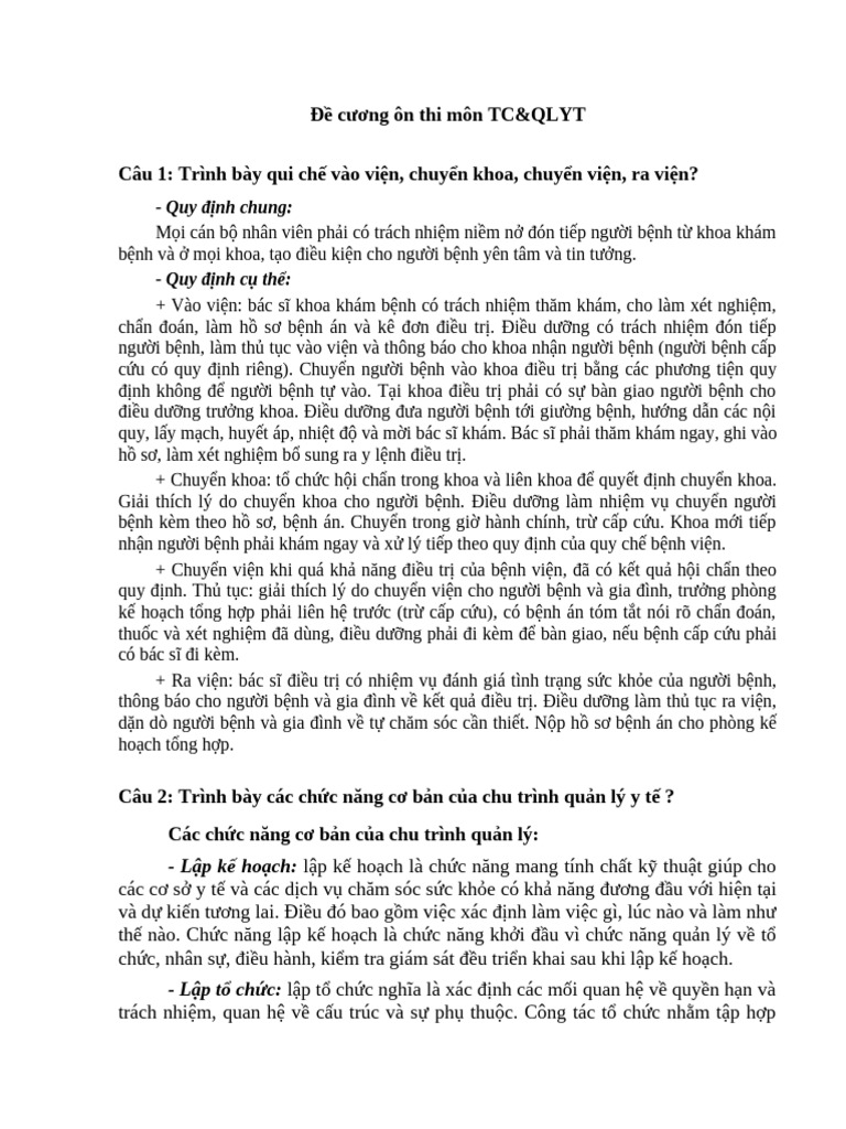 Đề cương TCQL&YT | PDF