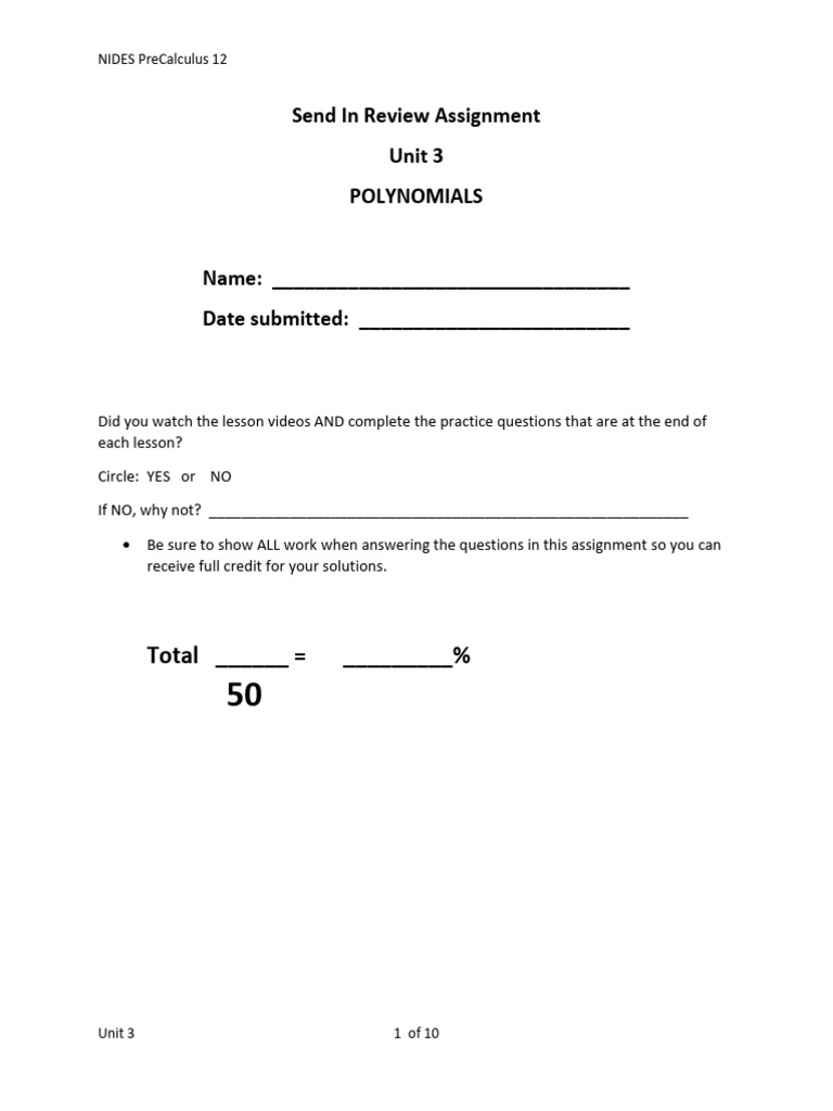 PreCalculus 12 Unit 3 July 2023 1 | PDF | Zero Of A Function ...