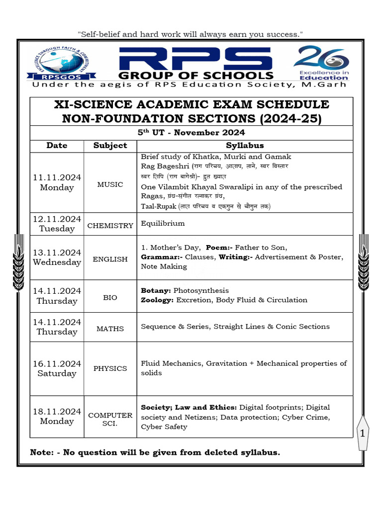 Revised XI UT-5 Schedule 19-10-24 | PDF