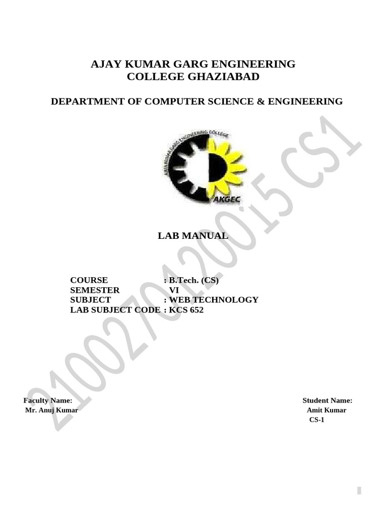 Lab Mnanual Web Tech (KCS-652) | PDF | Databases | Java (Programming Language)