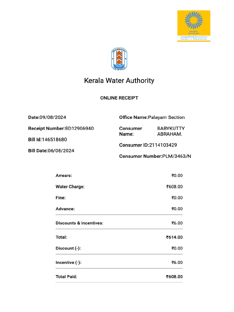Water Receipt | PDF