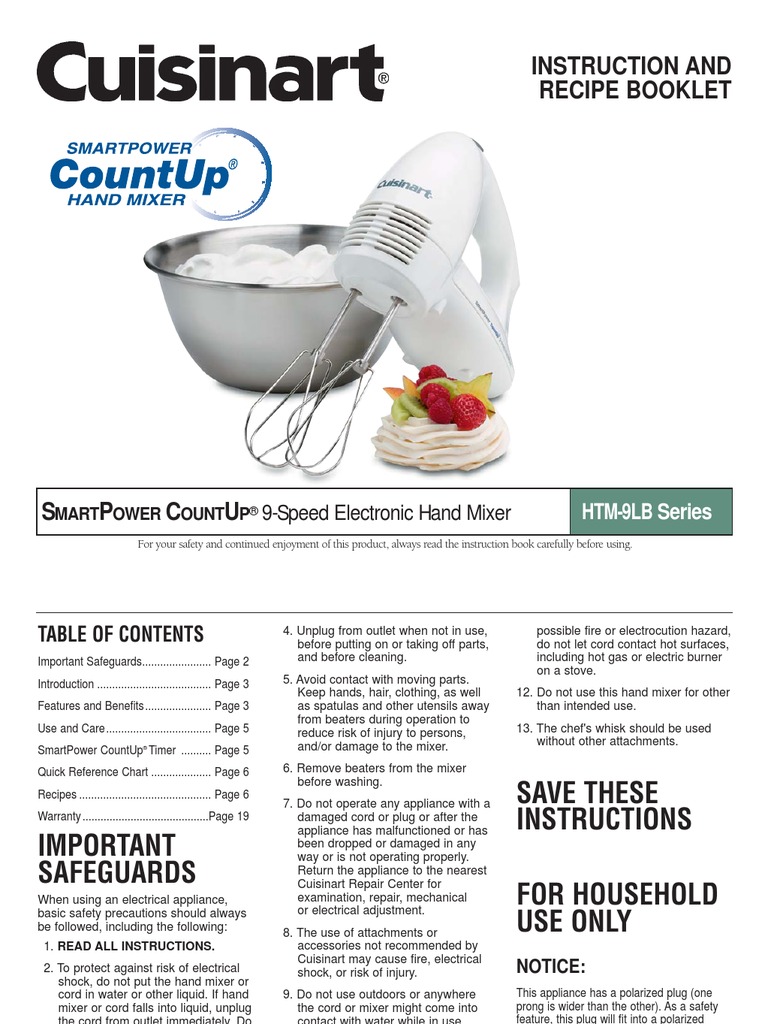 Instruction and Recipe Booklet: 9-Speed Electronic Hand Mixer | PDF ...