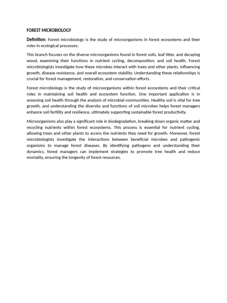 Forest Microbiology and Ecosystem Health | PDF | Wellness | Technology ...