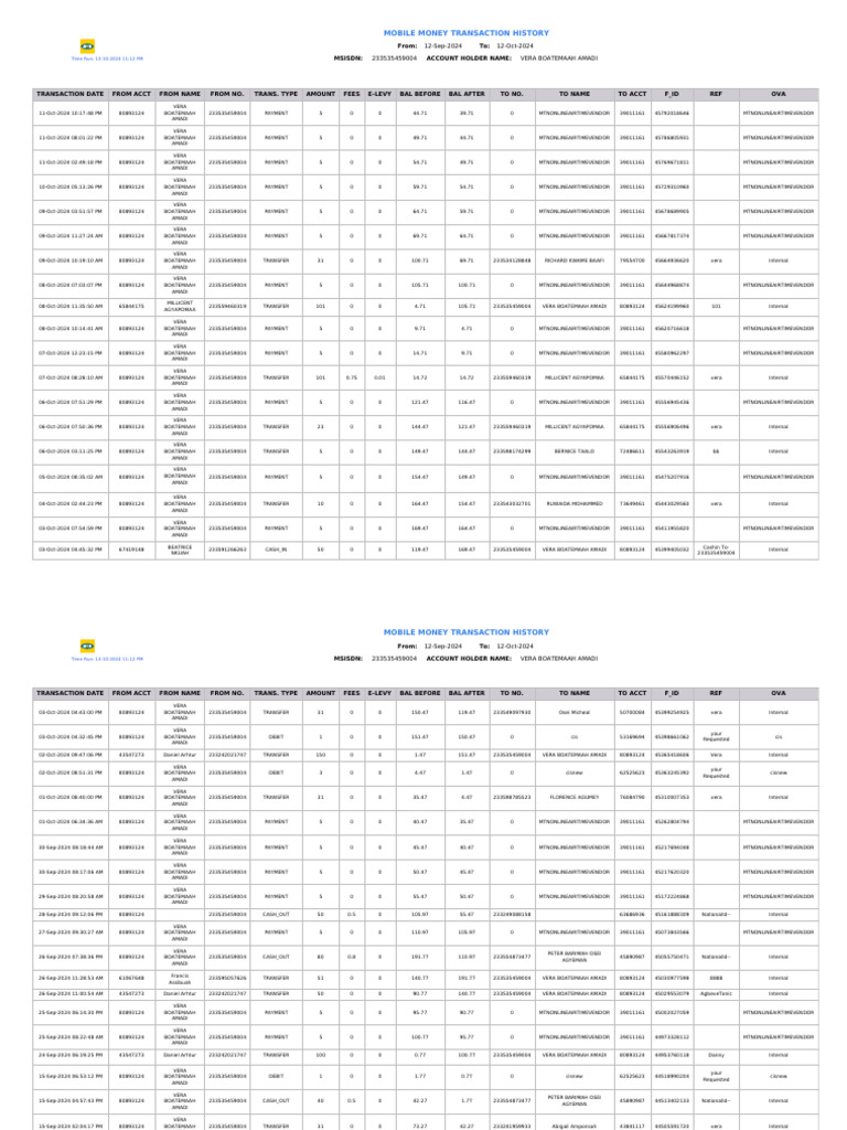 Momo Statement Report | PDF | Debit Card | Money