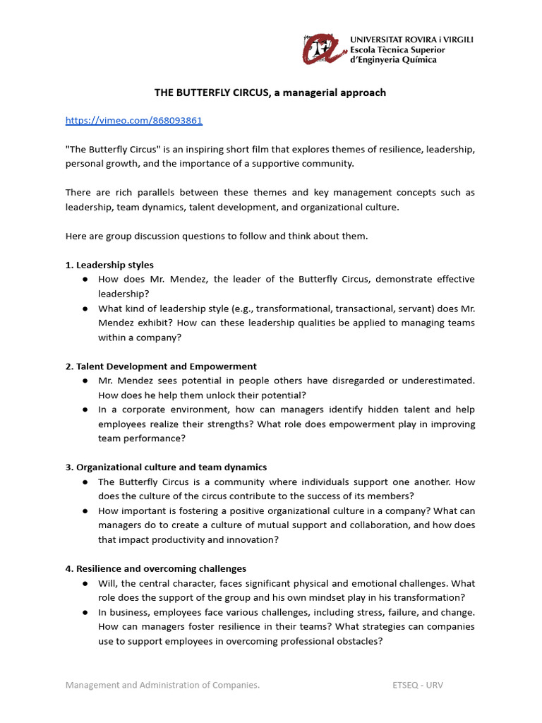 Butterfly Circus - Discussion - Human Resources Activity | PDF ...