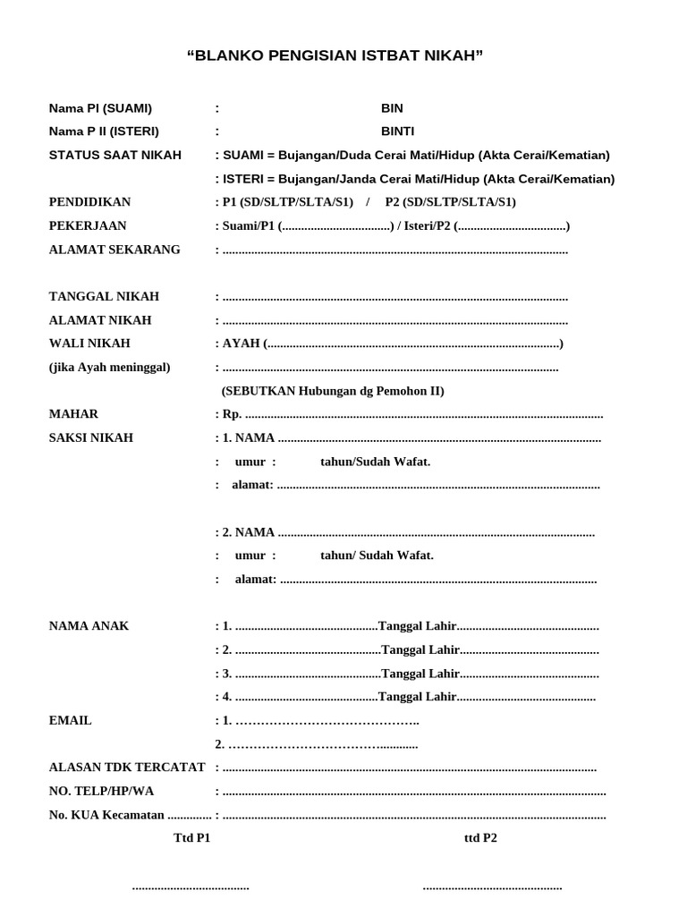 Blanko Istbat Nikah | PDF