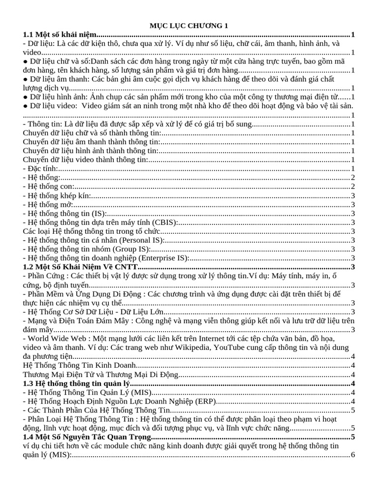 CHƯƠNG 1 MỘT SỐ KHÁI NIỆM CƠ BẢN VỀ THÔNG TIN - HỆ THỐNG THÔNG TIN | PDF