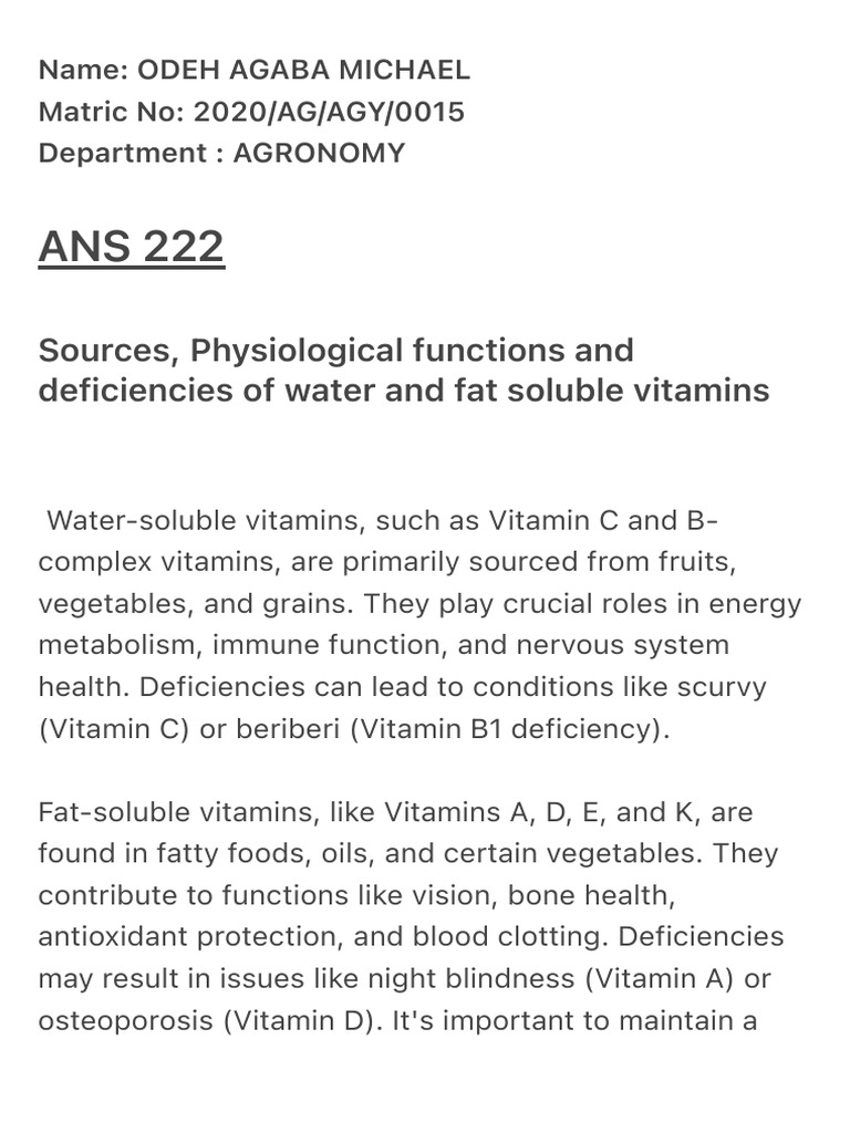 Name: ODEH AGABA MICHAEL | PDF | Vitamin | Vitamin C