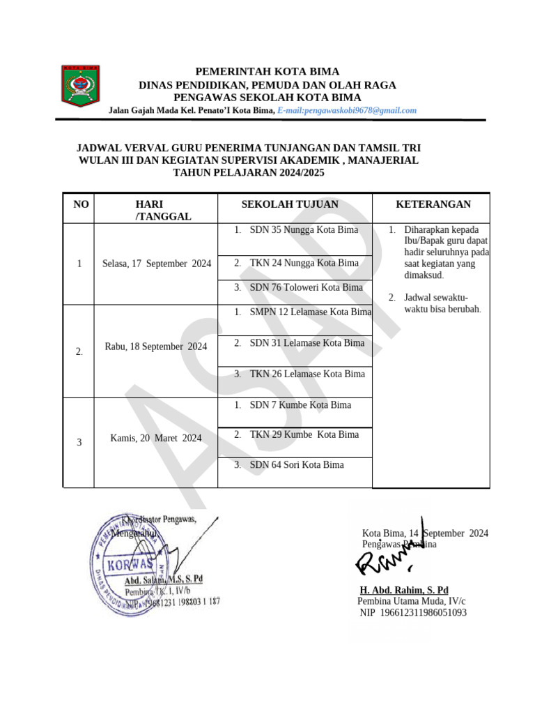 Jadwal Verval - H.Rahim-1 | PDF