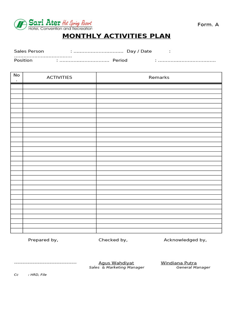 A Monthly Plan Form | PDF