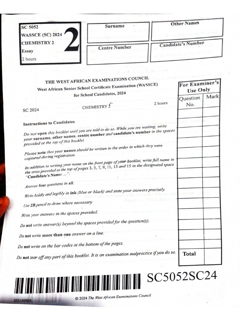 2024 WAEC Chemistry Theory Questions | PDF