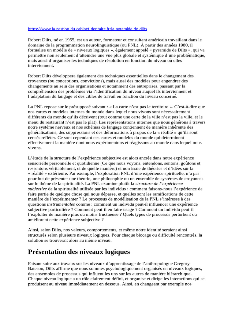 PNL La Pyramide de Dilts | PDF | Programmation neuro-linguistique ...