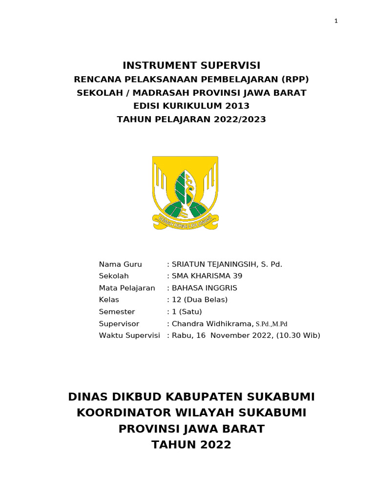 Instrumen Supervisi RPP NEW | PDF | Karier & Perkembangan | Komputer