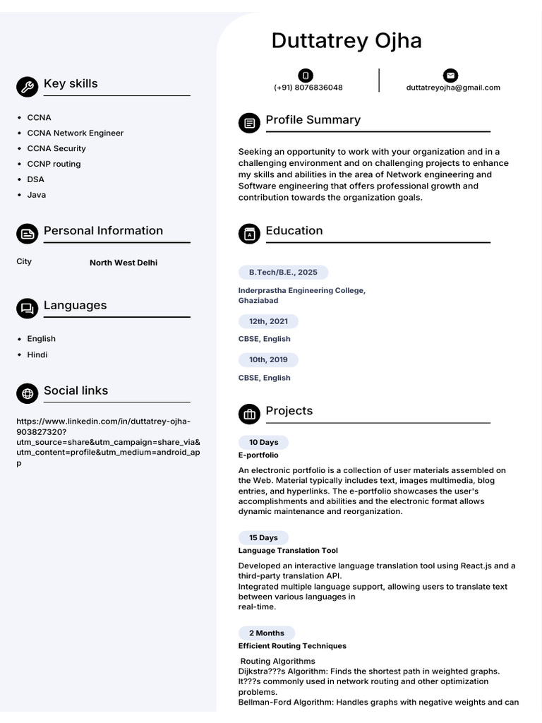 DUTTATREY - OJHA Resume | PDF | Routing | Cisco Certifications