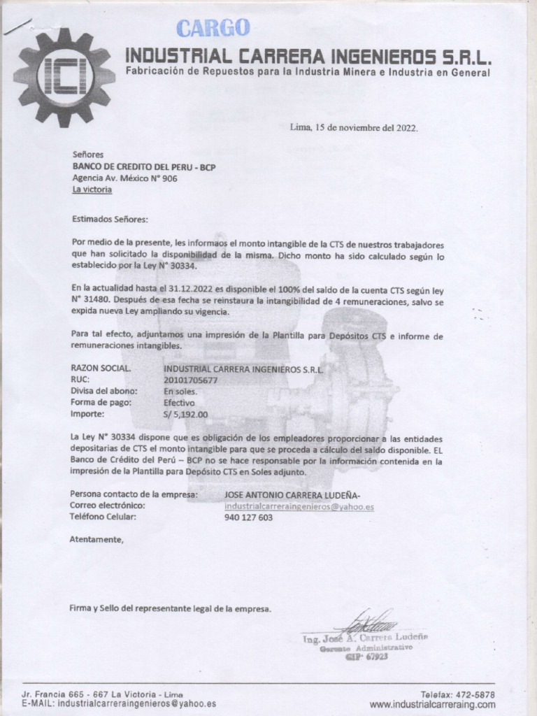 Carta Presentación Cts | PDF