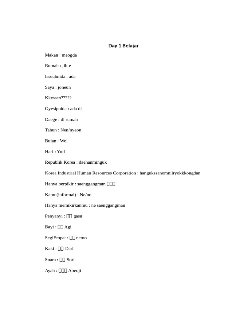 Kosakata day 1 | PDF