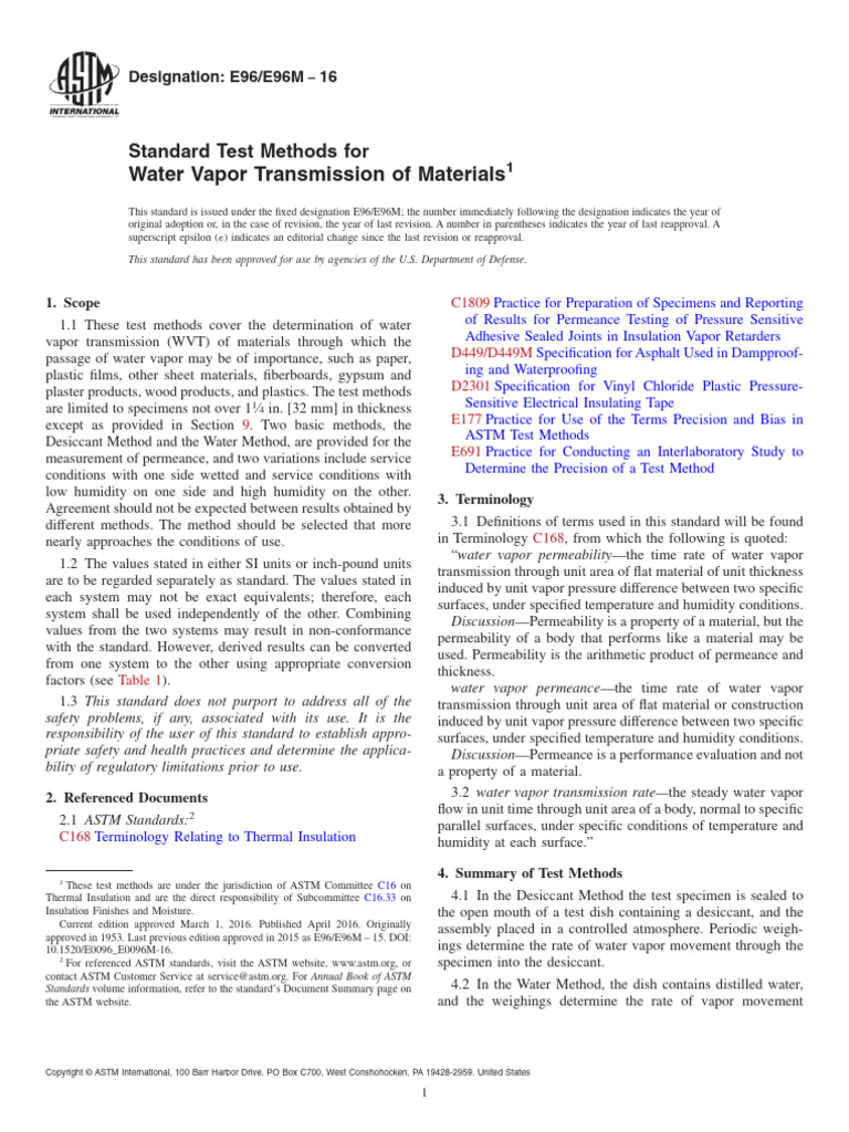 ASTM E96-2016 | PDF | Humidity | Water
