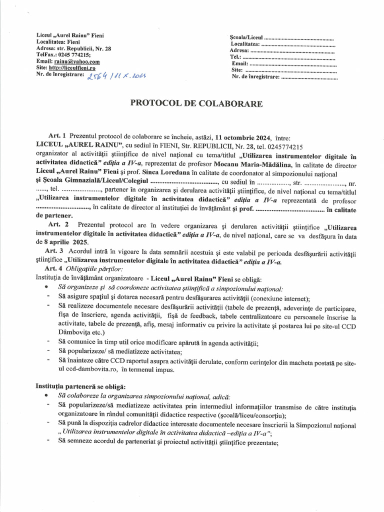 Protocol de Colaborare Simpozion Național | PDF