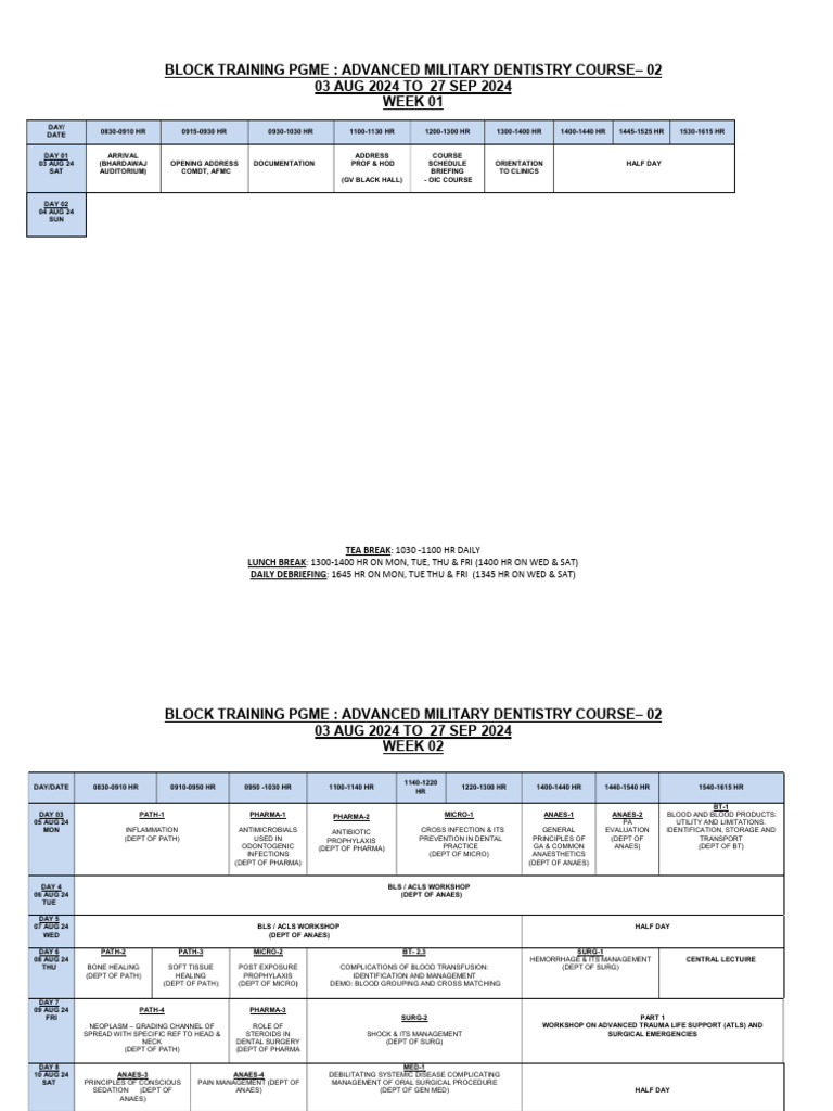 AMDC 02 Block TRG Program | PDF | Dentistry | Medical Specialties