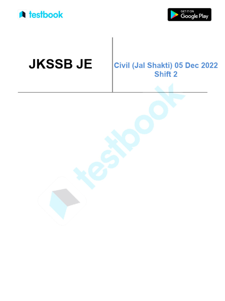 JKSSB JE Civil Jal Shakti Official Paper (Held On - 05 Dec 2022 Shift 2 ...
