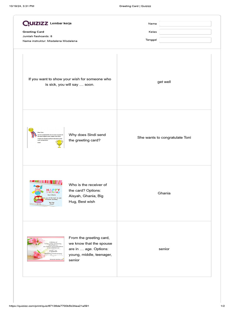 Greeting Card _ Quizizz flash card | PDF