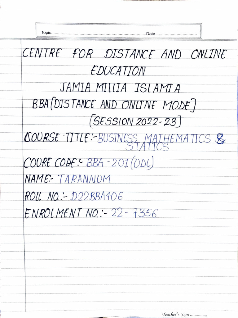 Business Mathematics & Statics BBA-201 (0DL) | PDF