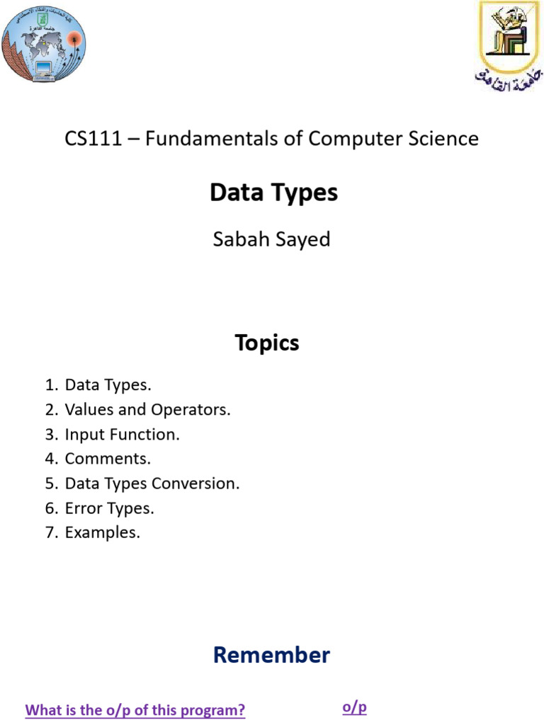 CS111 2020 SWPart Lect9 Python Datatpes | PDF | Computer Program | Programming
